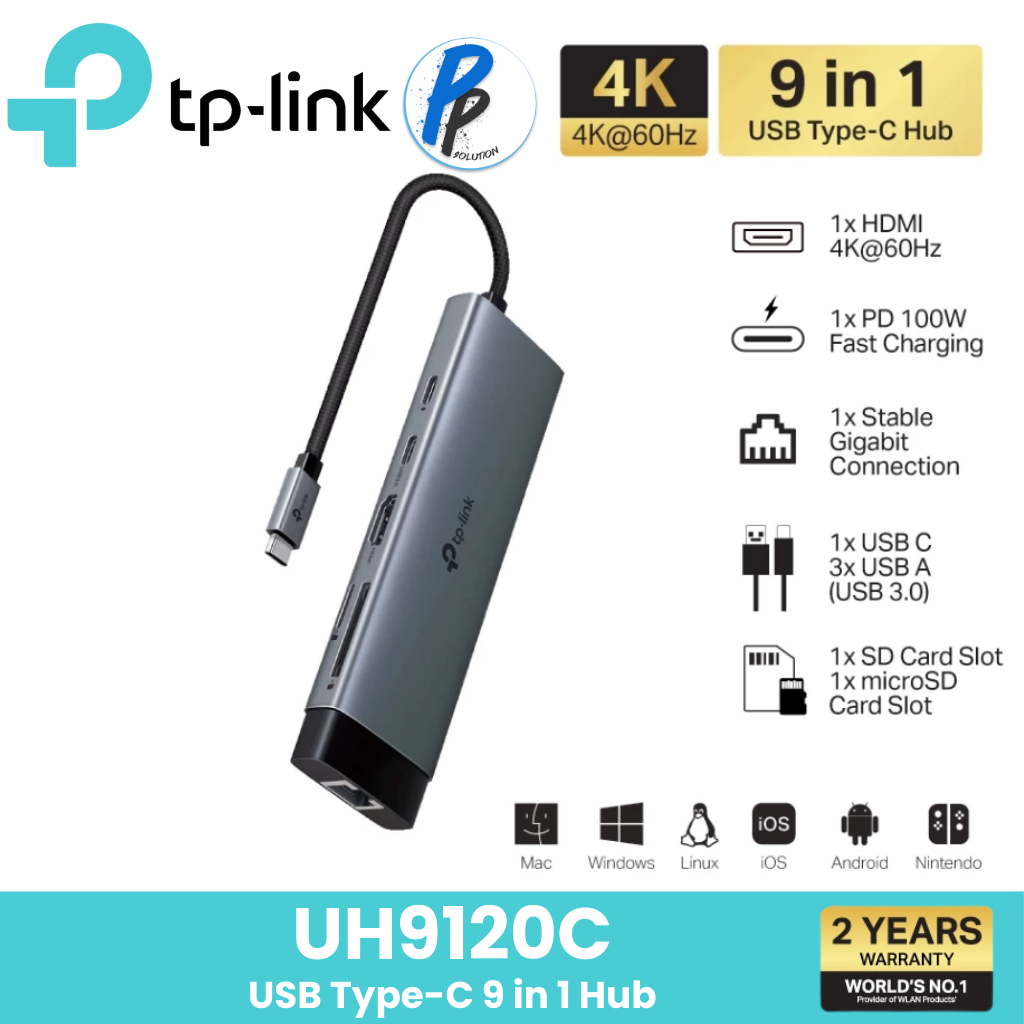 TP-Link UH9120C USB Hub Type-C 9 in 1 Single Port Secondary To Use 9 Ports Additional Screen Via ...