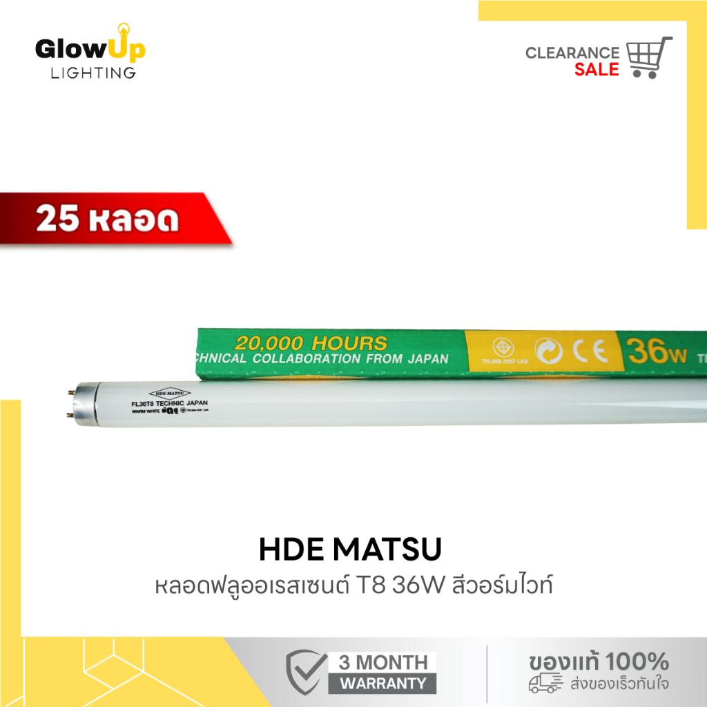 (Carton Of 25 Bulbs) HDE MATSU Fluorescent Tube T8 36 Watt (Warm White ...