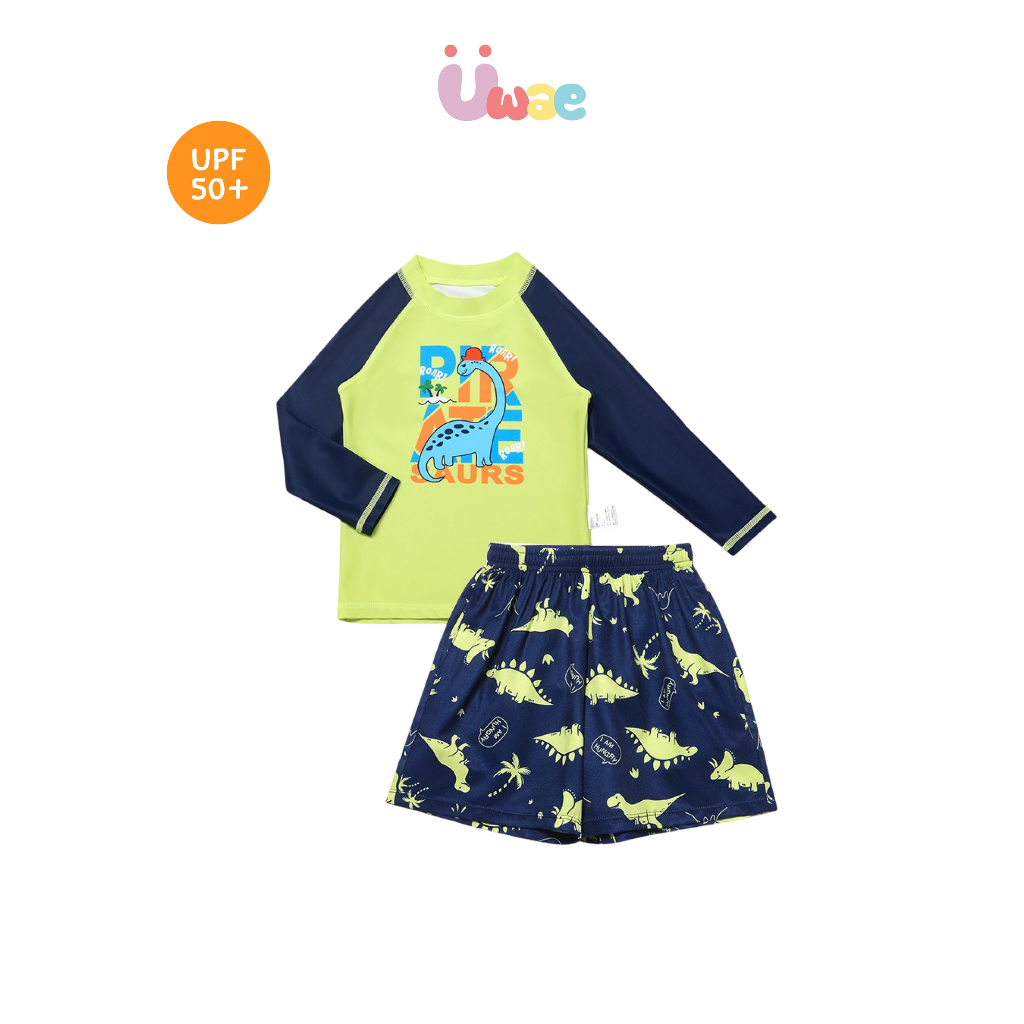 Uwae Uv Protection Kids Swimwear Long Sleeve Short Leg Jurassic Splash ...
