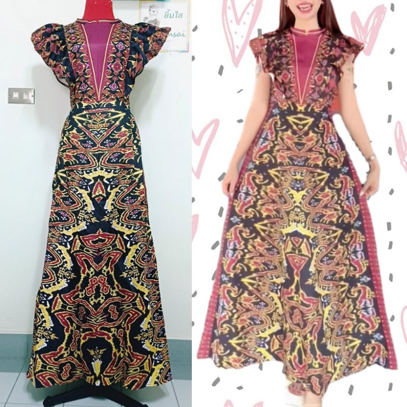 Amelia Label Long Dress With Ruffle Sleeves Thai Printed Fabric ...