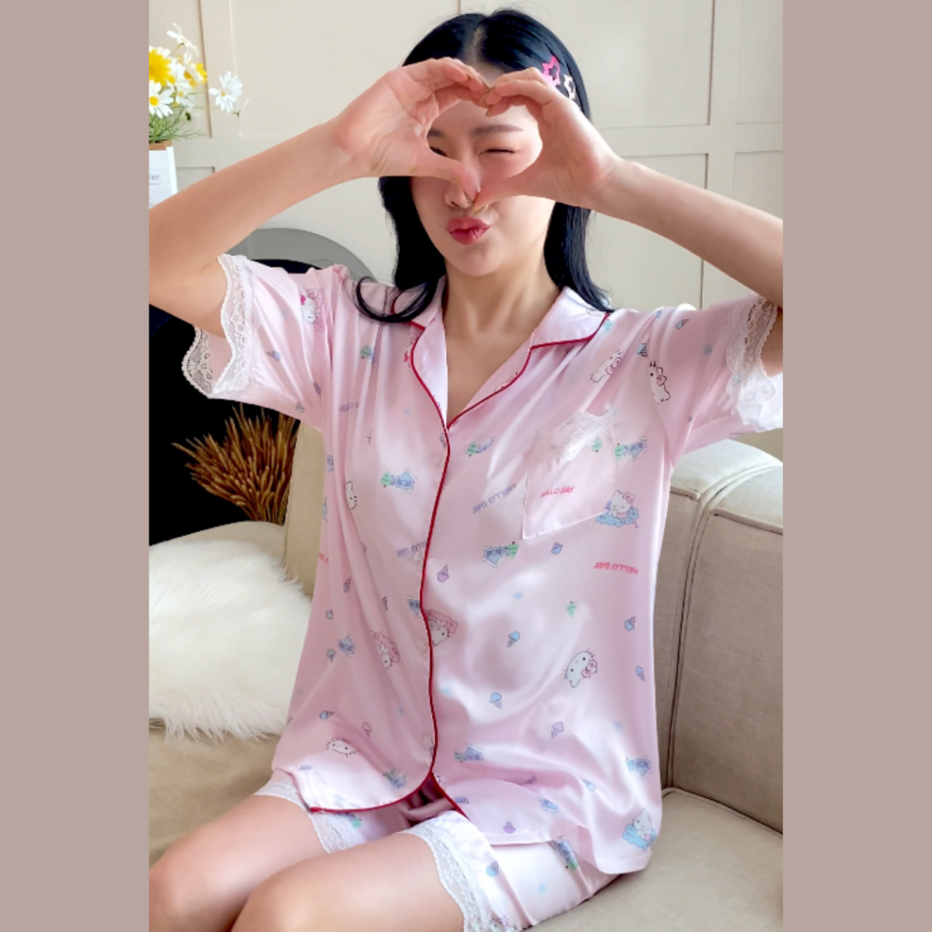 Lavender Silk Satin Pajamas Set With Kikity Pink | Shopee Philippines