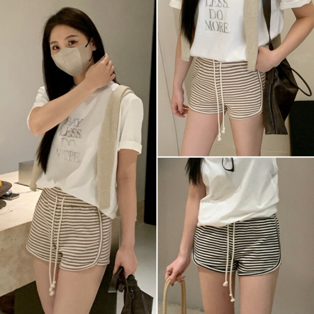 Beryl Women's Shorts Comfortable Striped Design Simple Korean Style ...