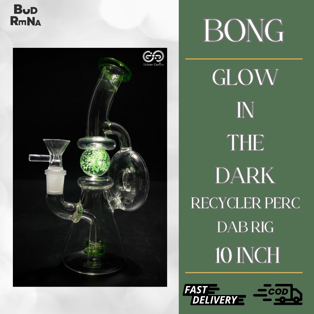 Glass Vase Glow in the dark Recycler Perc Dab Rig 10 Inches Tall. Thai ...