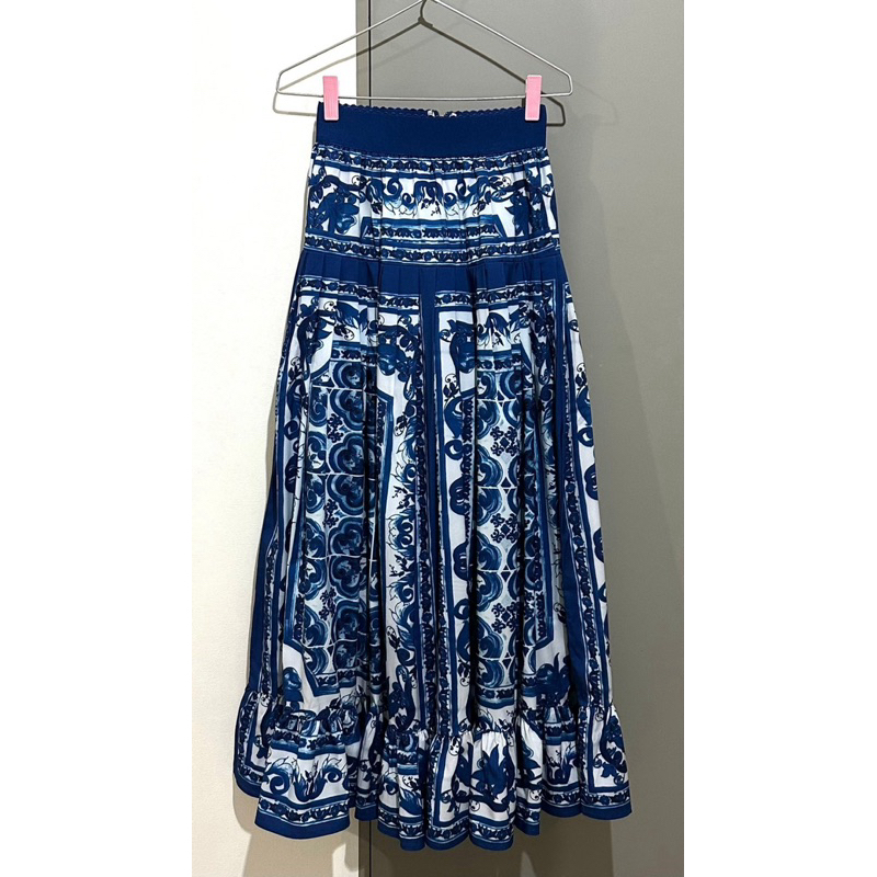 Elegant Blue Long Skirt New Italian Fabric Smocked Waist With Zip ...