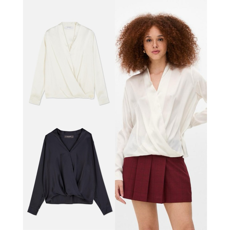 Primark wrap blouse Long Sleeve Shirt 2 Colors | Shopee Philippines