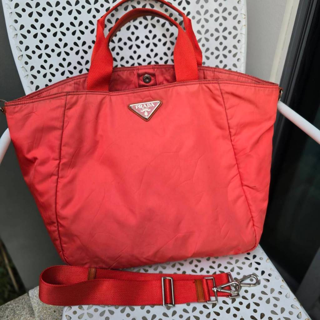 Prada Red Nylon Bag Comes With A Long Strap. Removable The Strap Is ...