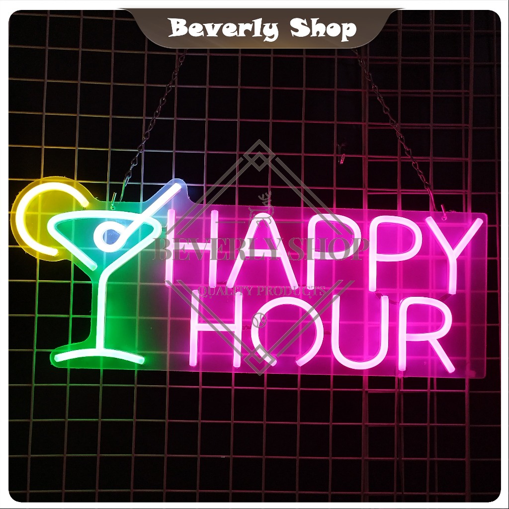 HAPPY HOUR Size 60x 25cm Neon Sign Storefront Letter Light Decoration ...