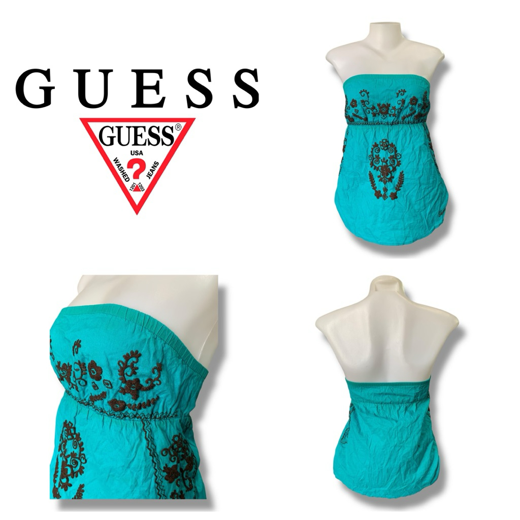 Guess (GC494) Women's Strapless Blue Floral Embroidered New Hand Old ...