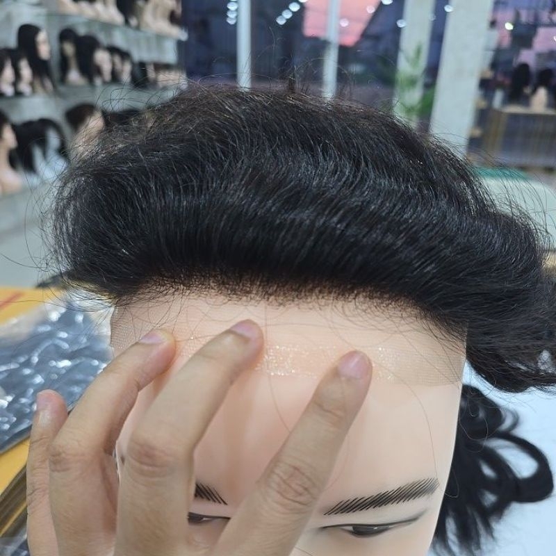 Men's Wig Wide Forehead Real Hair 1 Hand Woven Full Of Smooth With ...