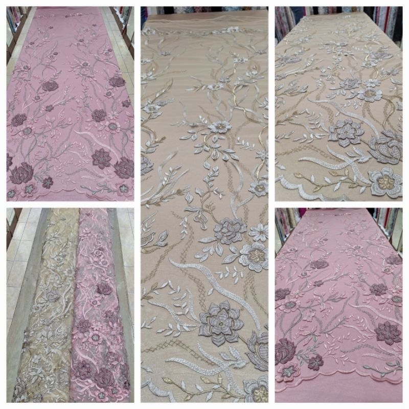 Three Tone Creeper Floating Lace Fabric 2 Colors Width 58 Inches Per ...
