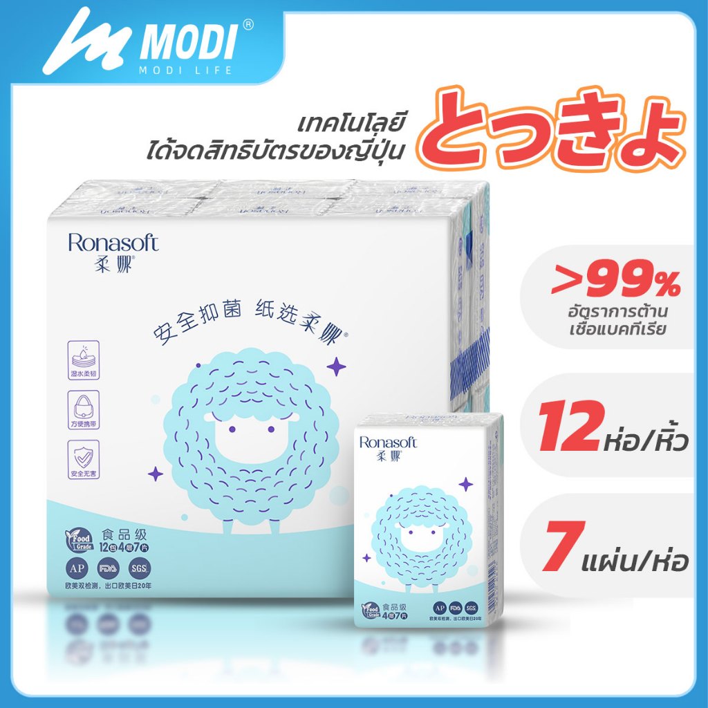 MODI Portable Tissue Paper 7 Sheets/Pack 4 Ply Thick Food grade 12 ...