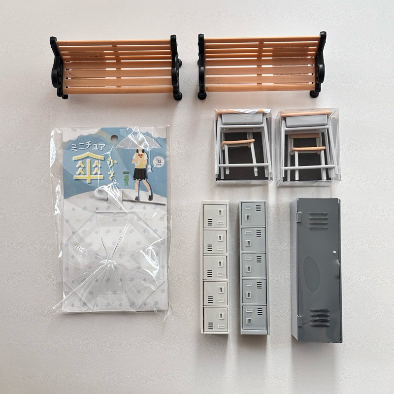 Miniature Student desk Toy School set Wheeler Cabinet Chair Umbrella ...