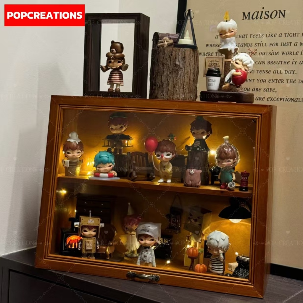 POPCREATIONS POPMART BOX Wooden Figure Display Rack With Cover ...