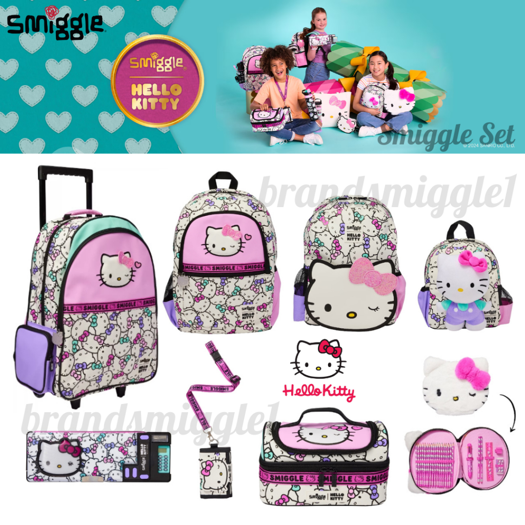 Smiggle Hello Kitty Teeny Tiny Backpack Wallet Bounce Press Food Box ...