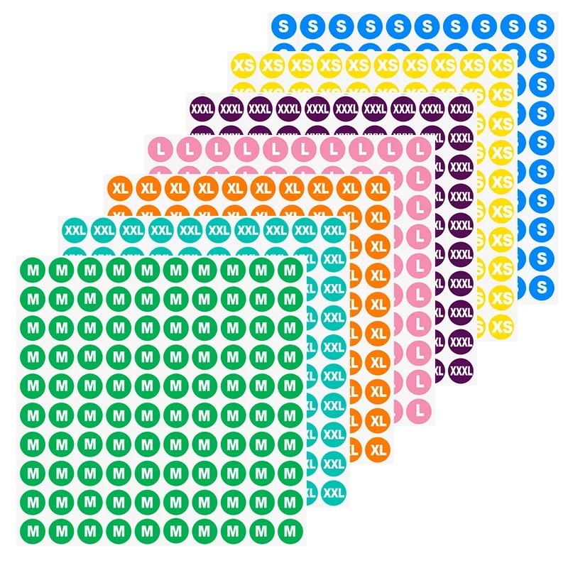 CLOTHING SIZE Sticker (S-XXL) 100 Color Background/Sheet 13 Mm ...