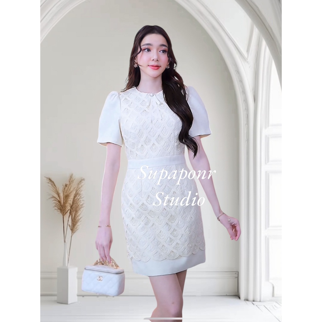 Bellita K859 Label Work Guarantees Quality Clothing. Cream-Colored Dress Soft Lace Fabric Slim ...