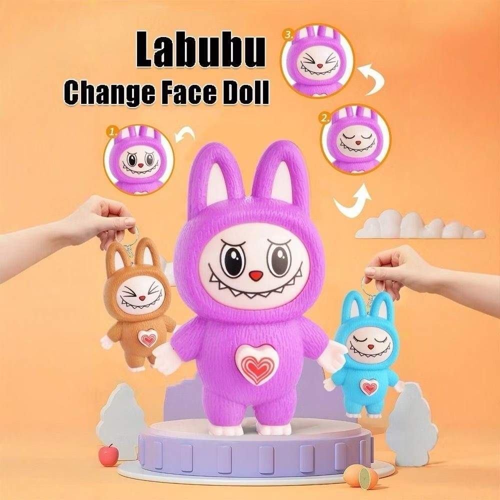 Face Changing Keychain Labubu Toy With Key 3 Types Of Plastic Figure ...