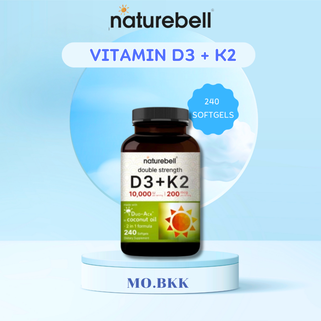 Naturebell Vitamin D3 K2 (10 000 IU D + 200mcg K MK-7) 240 Softgels ...