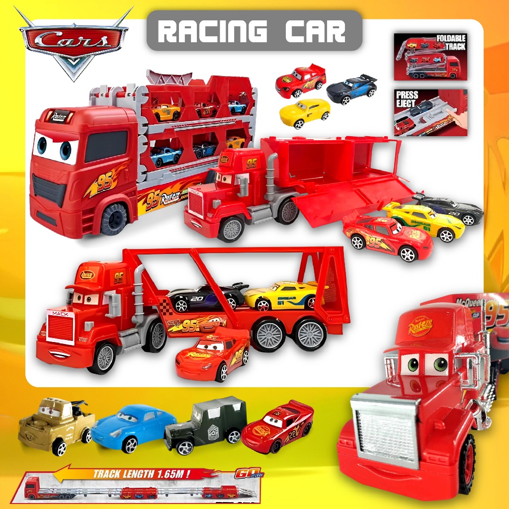 Truck Toy Set With Racing Rails Trailer Trucks For Transport Cars Can ...