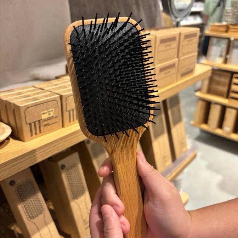 MUJI Comb Wooden Hair Brush Non-Slip Touch Comfortable Handle Very ...