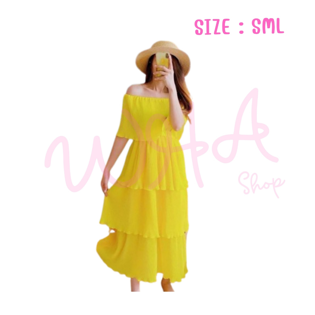 Long Dress Eid Pleated Layered Snacks Yellow Second-Hand Clothes ...
