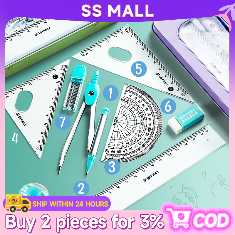 7pcs/Set Compass Geometry Triangle Ruler Protractor Engineering Tools ...