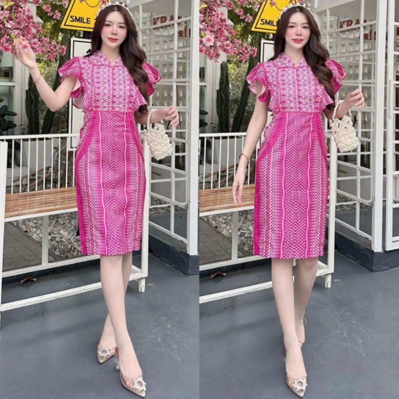 Amelia Label Short Dress With Ruffle Sleeve Thai Printed Fabric ...