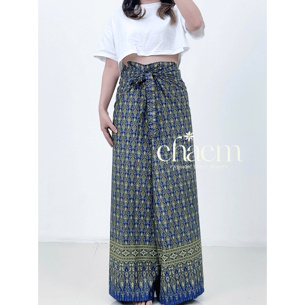 Thai Pattern Tie-Up Pants Sarong Long Massage Shop Spa Women Bell ...