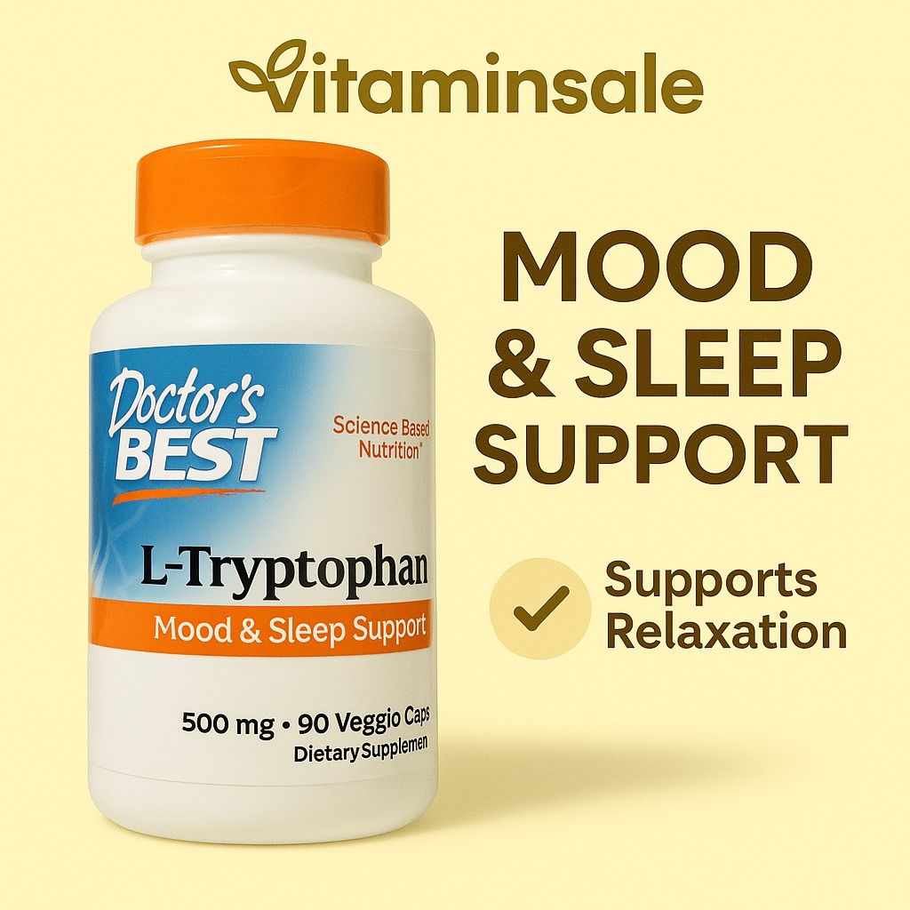Doctor's Best L-Tryptophan 500mg TryptoPure 90 Capsules Multivitamin ...