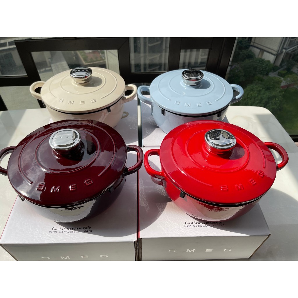 SMEG Cast Iron pot Stew 4.2L 24cm Double-Eared Casserole Non-Stick ...