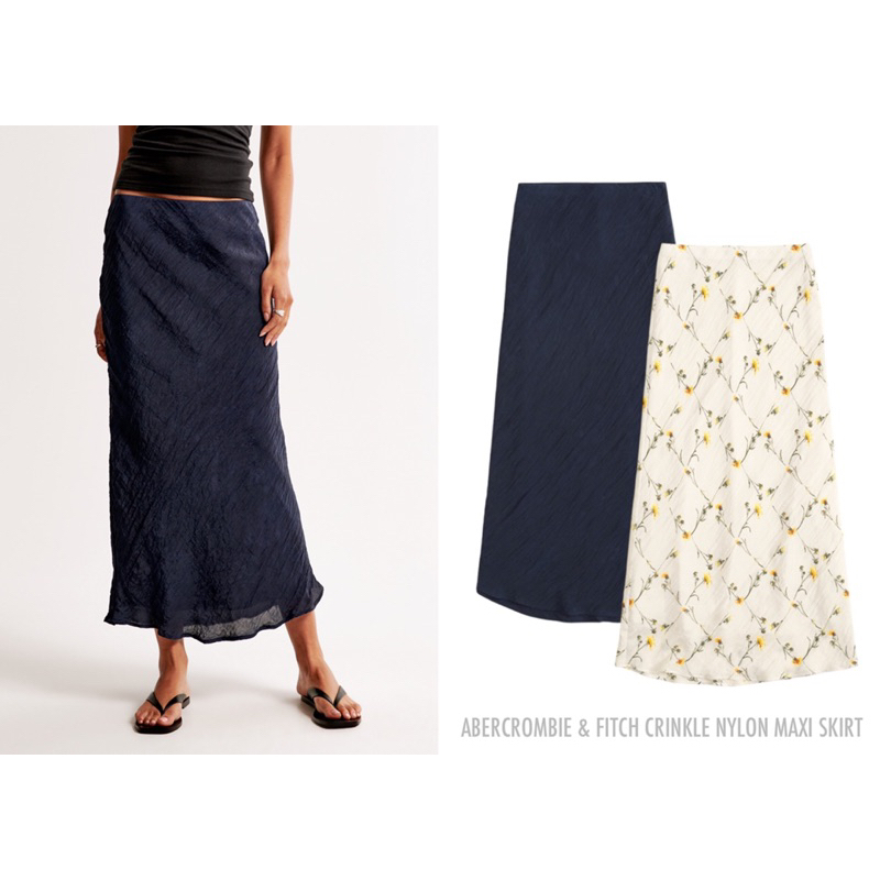 ABERCROMBIE & FITCH SKIRT High Waisted Straight CRINKLE NYLON MAXI ...