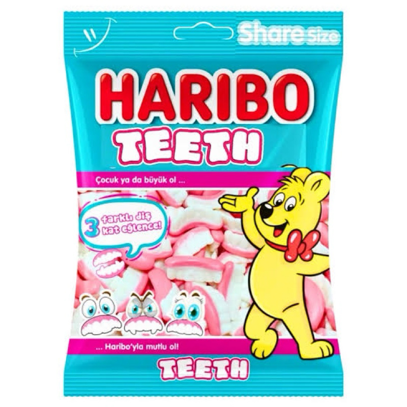 t Haribo teeth 80g. jelly Gelatin Mixed Fruit Flavor Tooth Shape Made ...