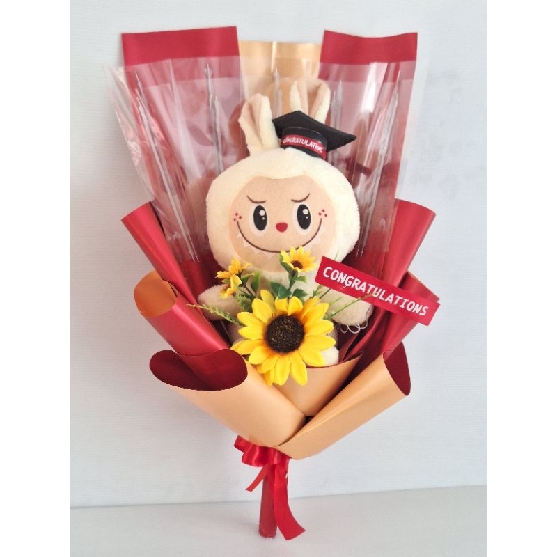 Cream-Colored Labubu Doll Bouquet Sunflower Decoration Paper Red/Gold ...