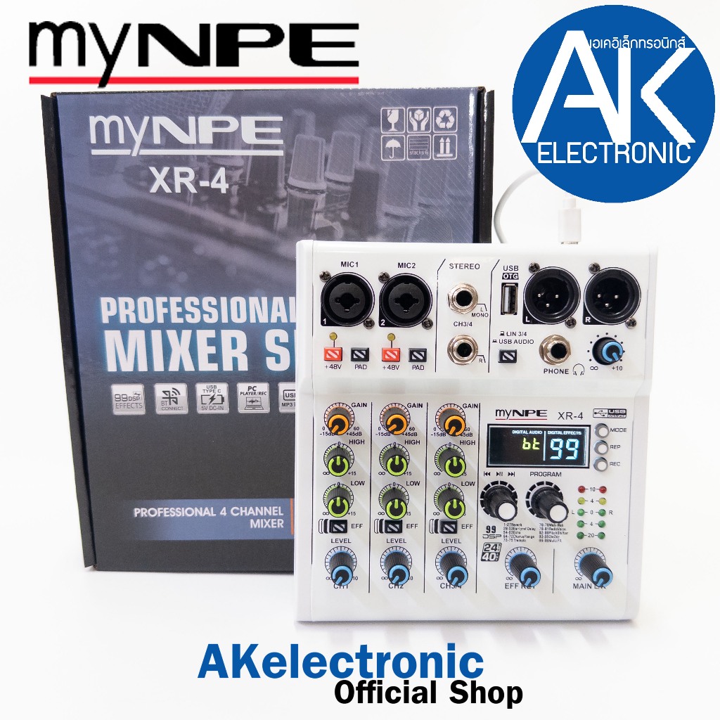 myNPE XR-4 MIXER 4-Channel 99 Genuine Effects DSP 5V Power Supply Bluetooth usb interface Analog ...
