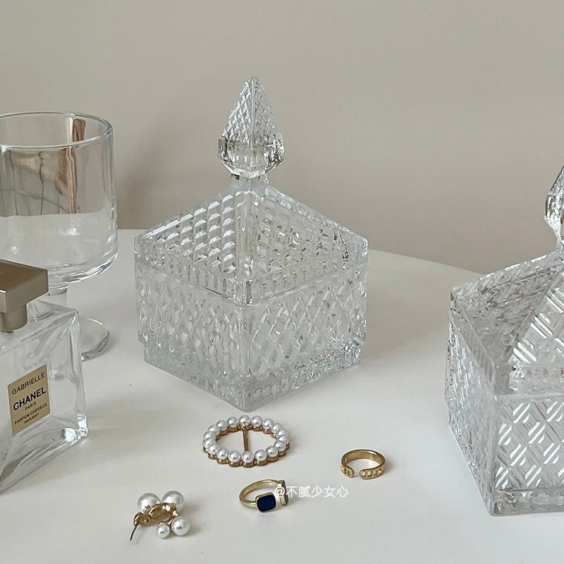 Rectangular Glass Bowl Cut Crystal Pattern With Lid Suitable For Snacks ...