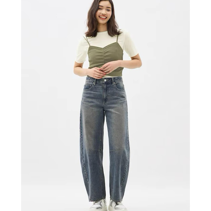 Gu Barrel leg jeans High-Waisted In Rust Color Non-Stretch Fabric ...