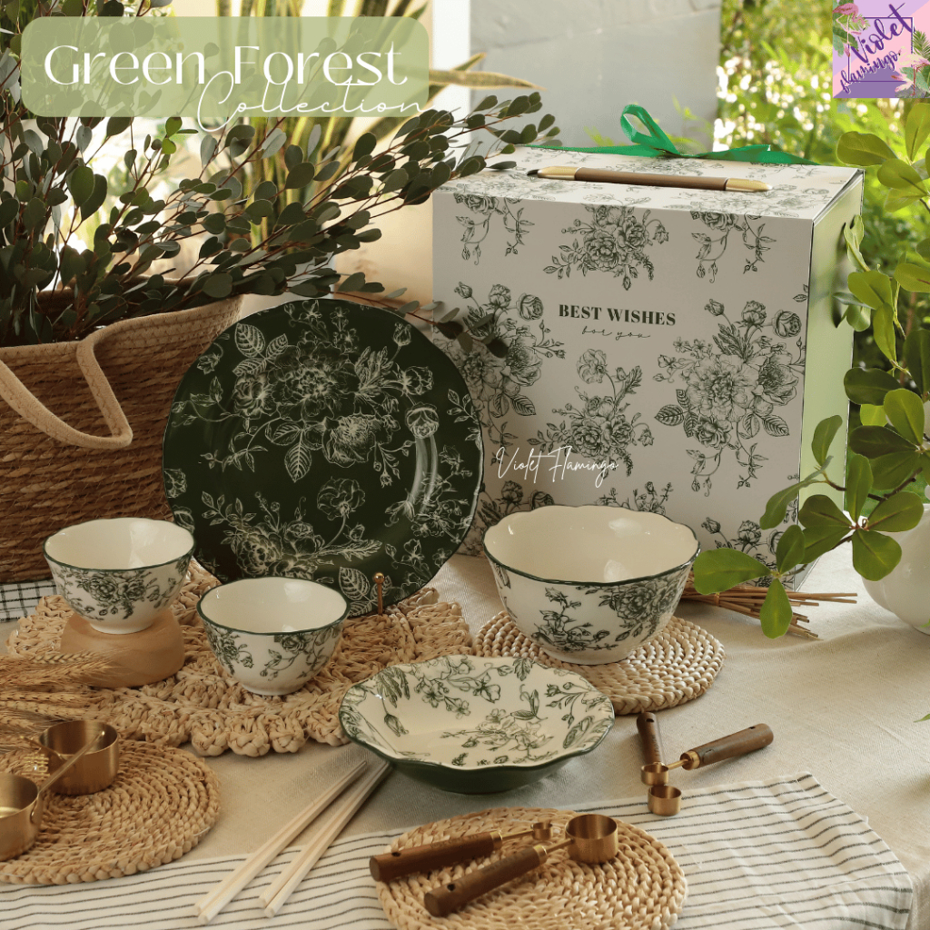 Violet Flamingo Dinnerware Set With Premium Gift Box Green Forest ...