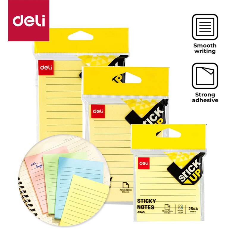 Deli Sticky Notes Self-Adhesive With Lines (3 Sizes Available) | Shopee ...