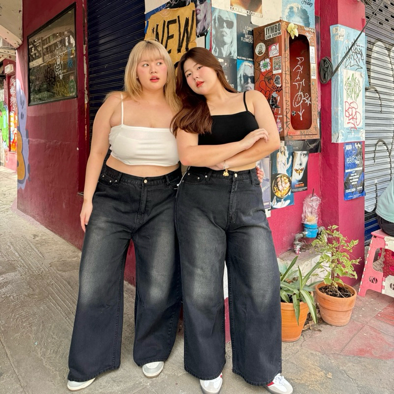 Black fade chubby Jeans "High Waisted The First Plump Girl". | Shopee ...