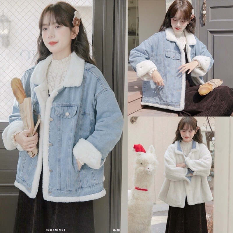 Forward: jacket oversize Light Denim Color Fur Lining Can Be Put On 2 ...