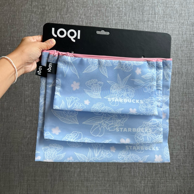 STARBUCKS BLUE LOQI CHERRY BLOSSOM ZIP POCKET SET Cloth Bag With Zipper ...