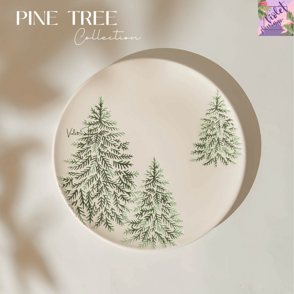 Violet Flamingo Pine Tree Plate Bowl And Mug White Ceramic Christmas ...