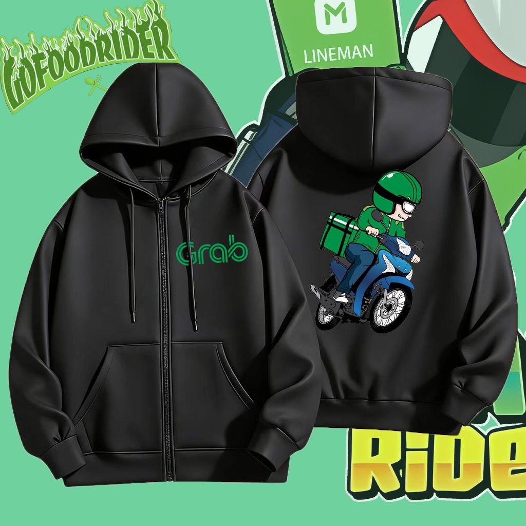 Baju Grab Classic cardigan Zipper With Hat Handle UNIFORM Sulam ...
