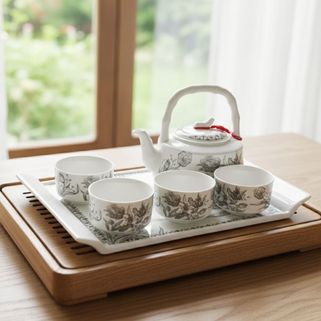 Tea Set With Tray 4 Cups Beautiful Antique Ceramic Teapots Best-Class ...