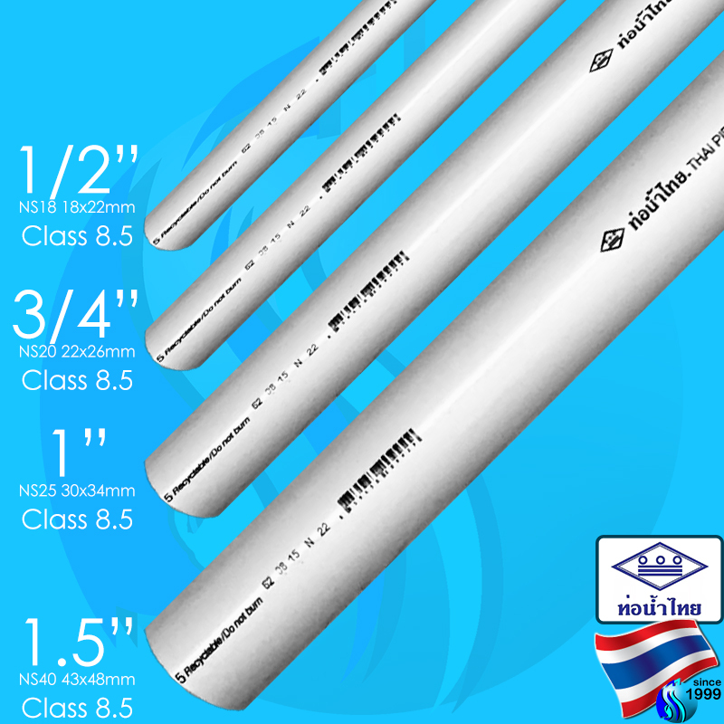 Thaipipe Thai Water Pipe White class 8.5 1/2" 3/4" 1" 1 Inch Pvc 8.5 ...