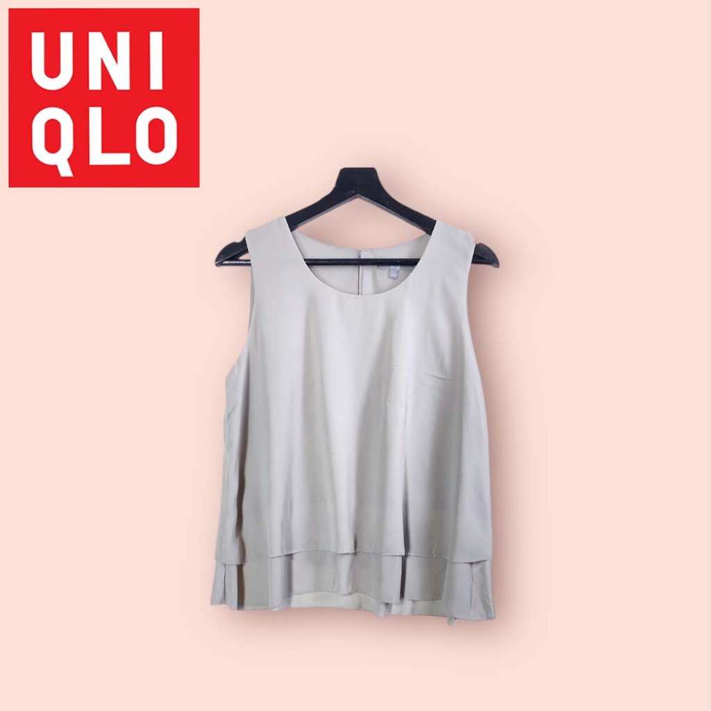 UNIQLO Shirt Gray Size-L Inches Good Quality Chiffon Fabric Beautiful And Cute 2 Layers | Shopee ...