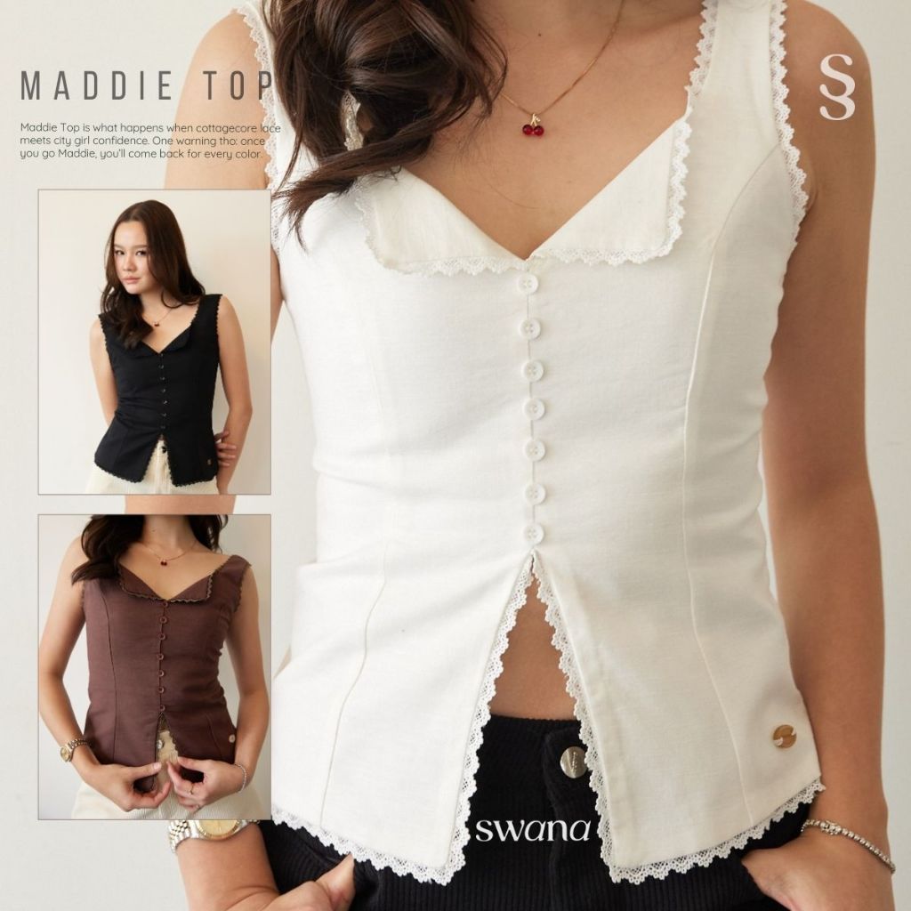 Naddie top-XS-XL Lace-Decorated Tank With Fake Buttons On The Front ...