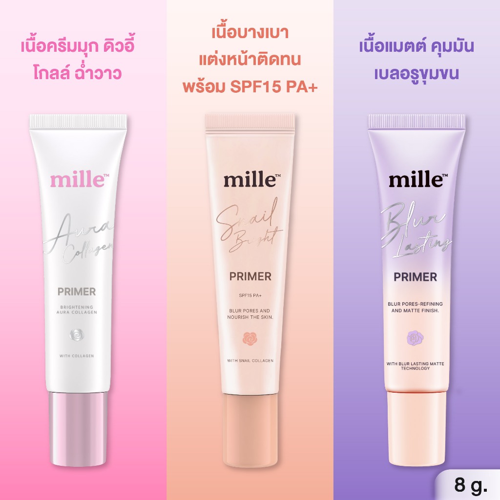 Mille Primer Size 8 Grams (Snail Bright Aura Collagen Blur Lasting ...