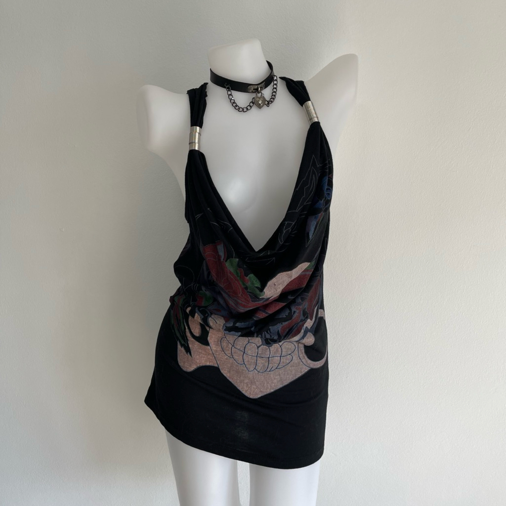 Black drape halter top (Second Hand) | Shopee Philippines