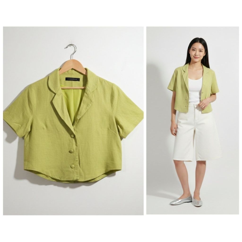 Cropped Short-Sleeved Shirt Good Condition Use Less Bust 34 | Shopee ...